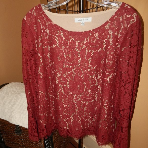 Rose & Olive | Tops | Ladies Roseolive Lace Blouse Top Shirt Size Large ...